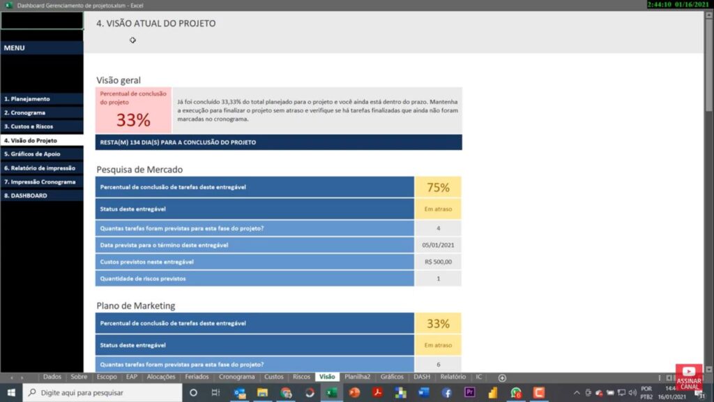 Como Funciona a Planilha Dashboard de Gerenciamento de Projetos ...